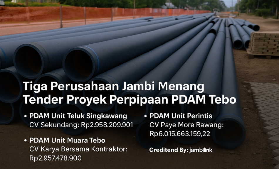 3 Proyek Perpipaan PDAM Tebo Selesai Tender, Tiga Perusahaan Asal Jambi Borong Kemenangan ...